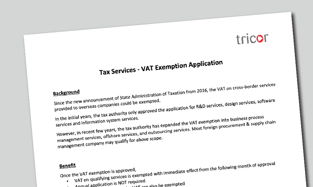 Tax Services - Value-added Tax (VAT) Exemption Application